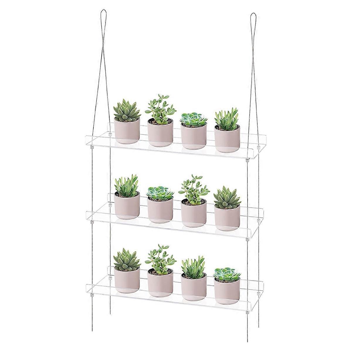 3-Tier Window Plant Shelves 16 Inch, Acrylic Adjustable Hanging ...