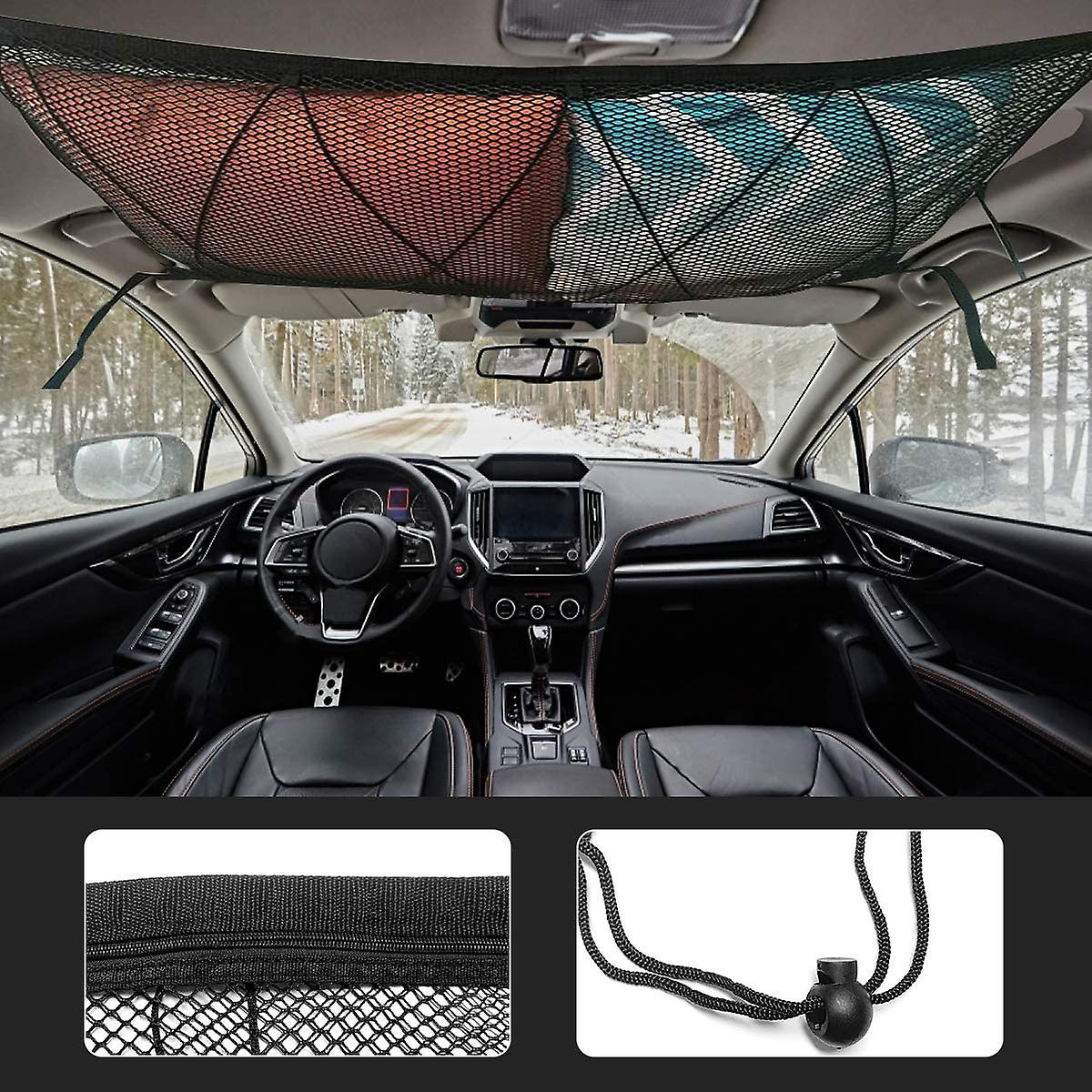 Car Storage Net, Universal Car Roof Bag With Zipper,black Organizer ...
