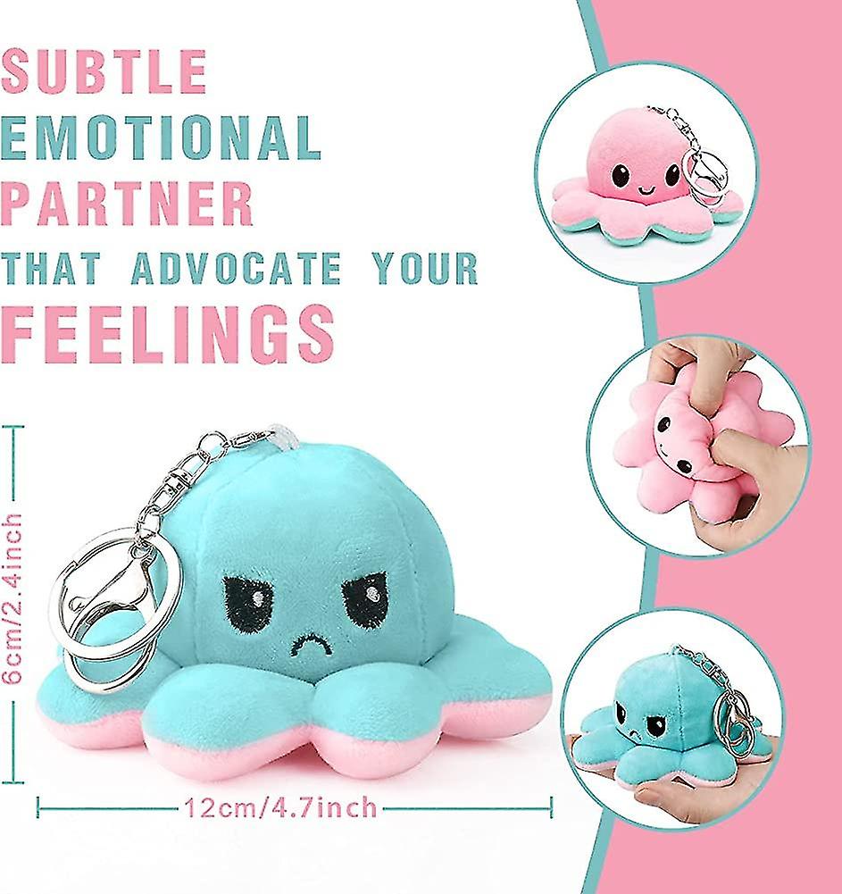 Moody Octopus Stuffed Animal Keychain, Octopus Keyring, Reversible ...