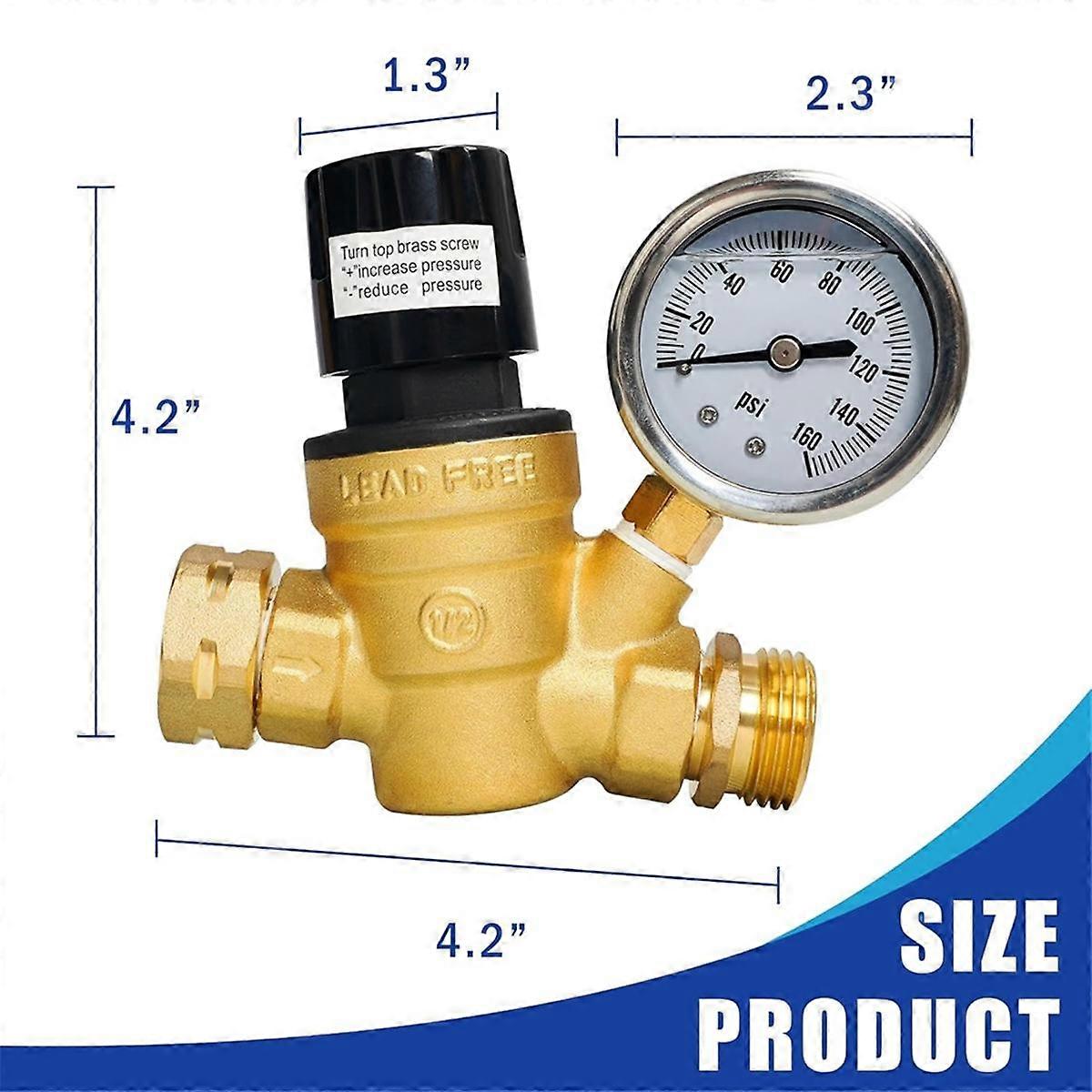 RV Water Pressure Regulator, Adjustable Handle Brass Water Pressure ...