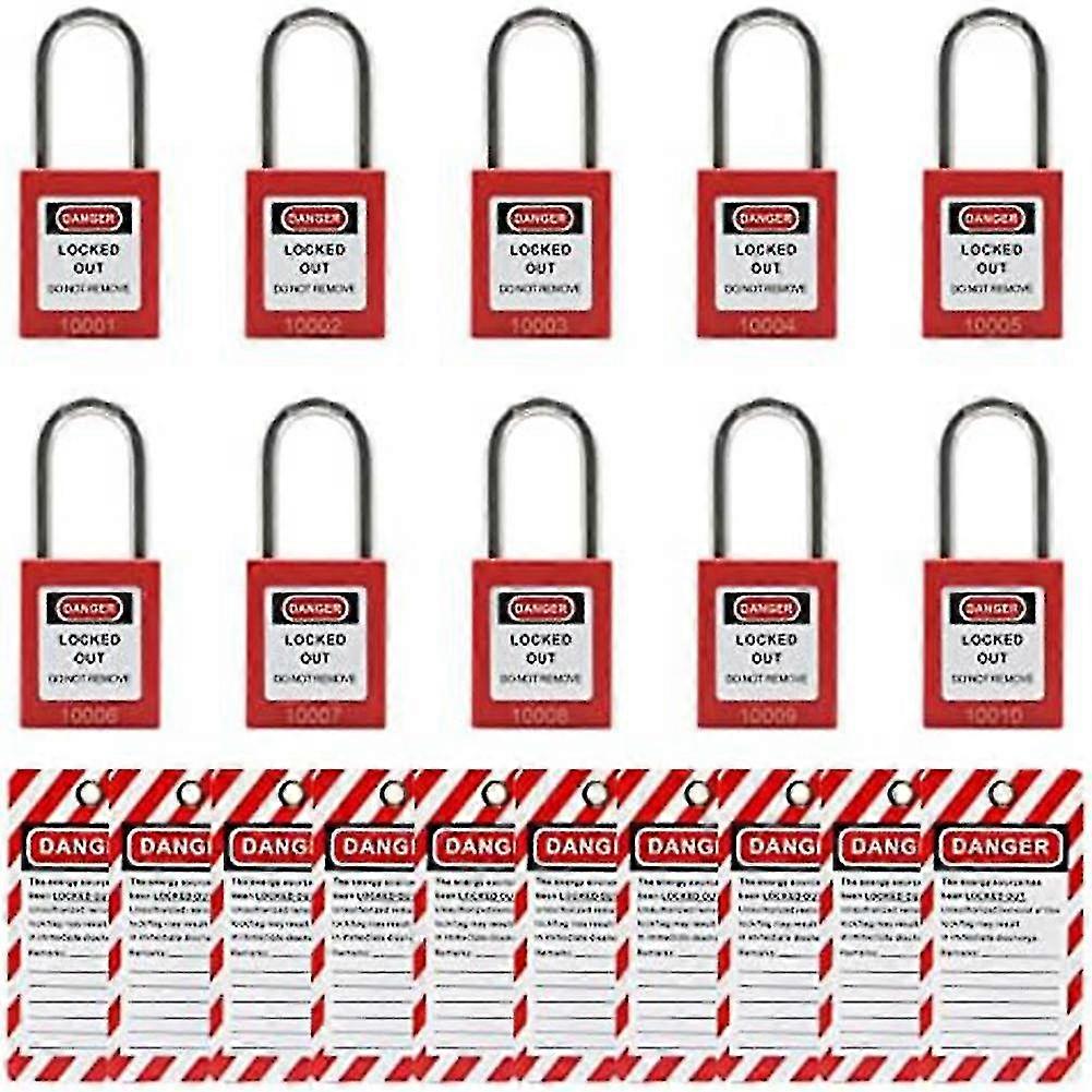 10 Red Lockout Tagout Locks With 10 Lock Out Tag Out Tags, Keyed Different,compliant Safety ...