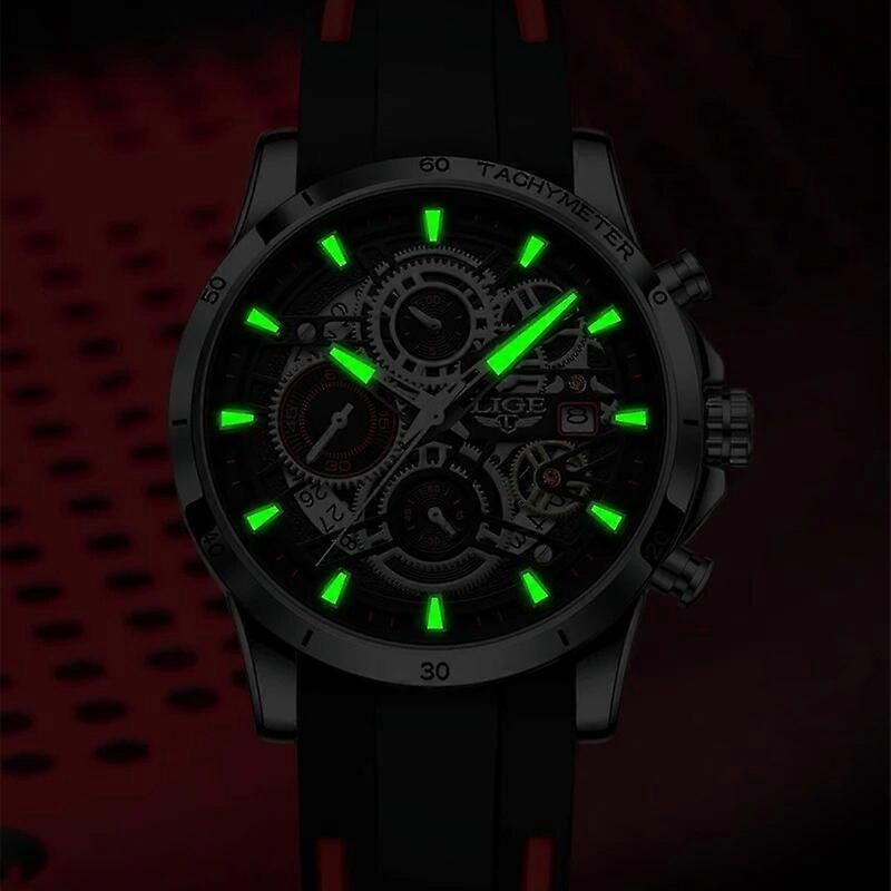 LIGE Men Watch Fashion Business Watches Mens Hollow out Chronograph ...