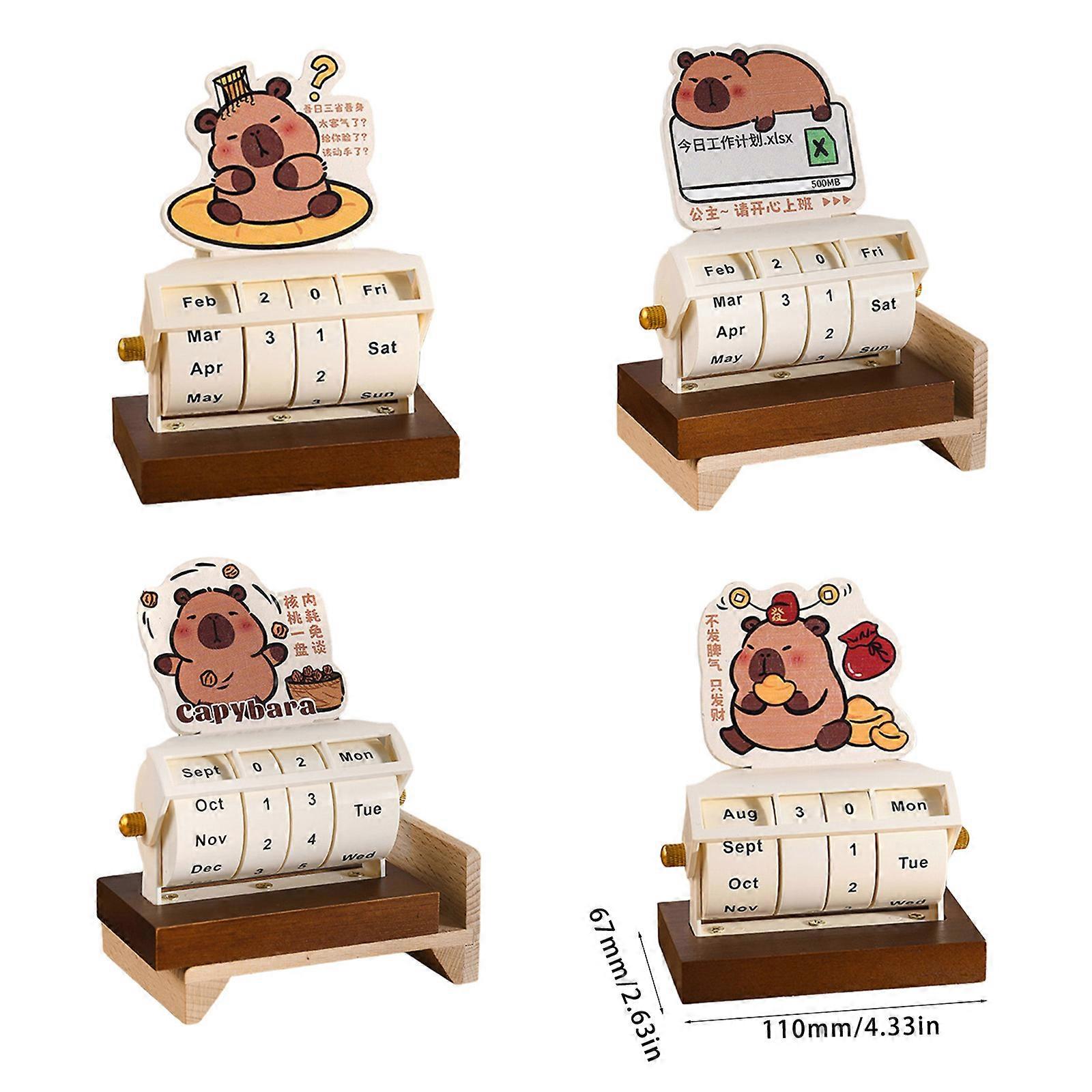 Wood Base Desk Calendar Cartoon Rotating Calendar with Dates Week and ...
