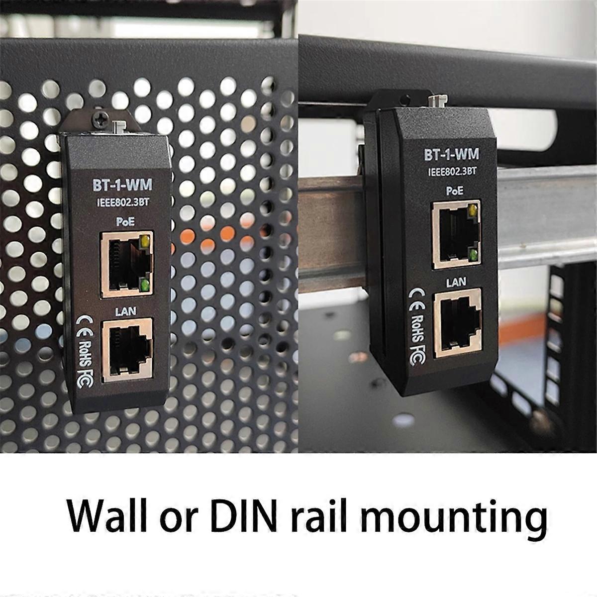 DIN Rail Single Port 2.5 Gigabit PoE Injector 802.3af/At/Bt Negotiation ...