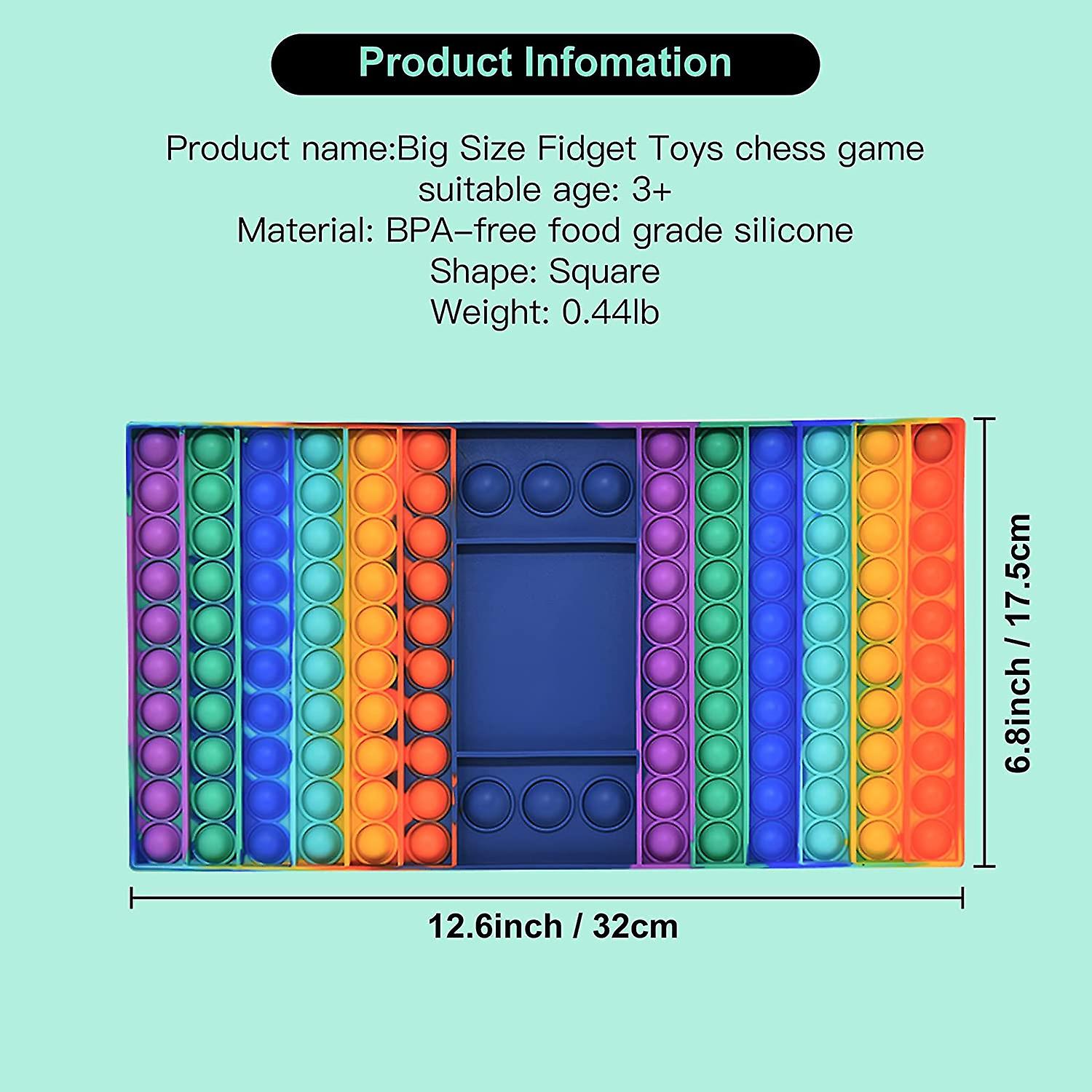 Big Pop Game Fidget Toys, Jumbo Rainbow Chess Board Push Bubble Popper ...