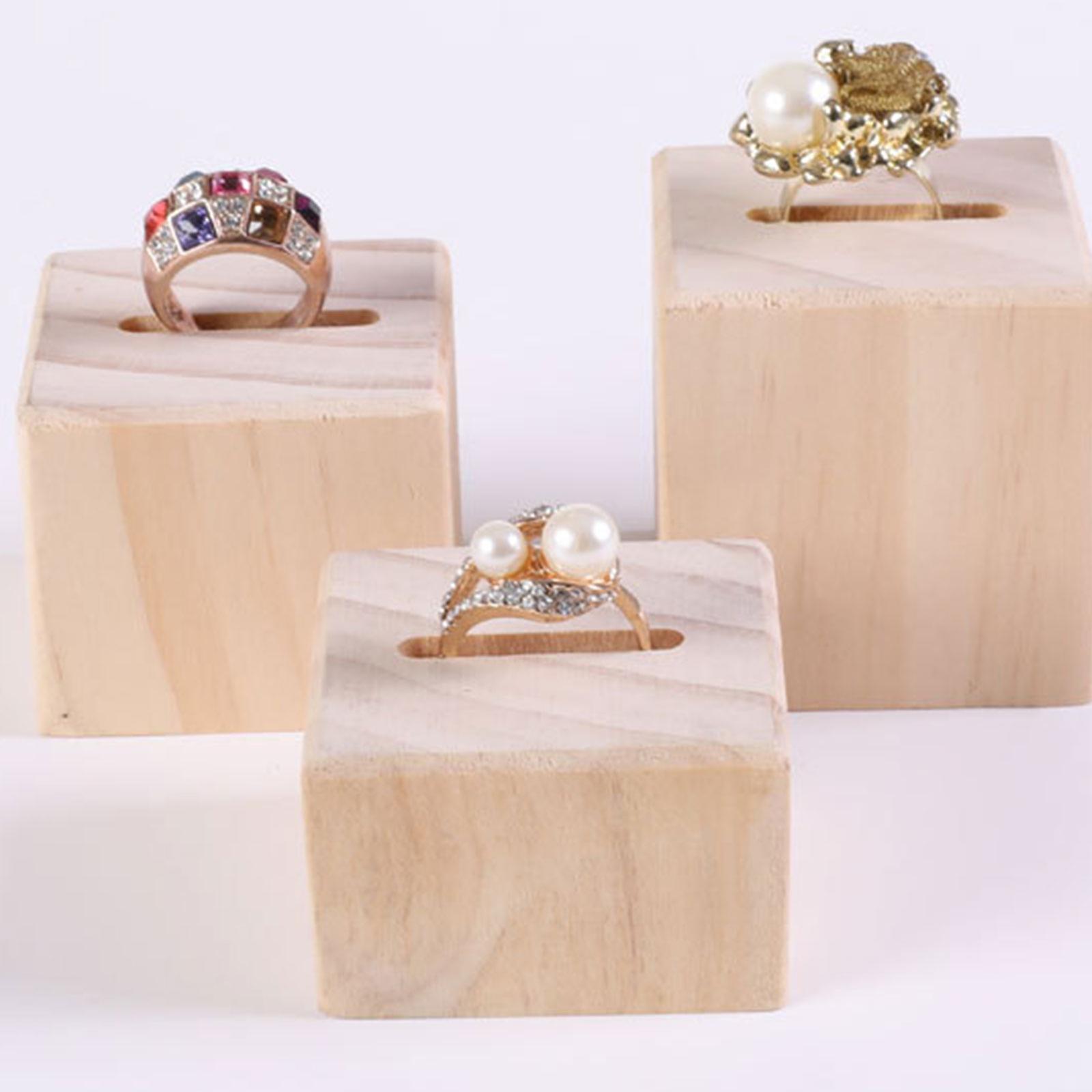 3pcs Single Slot Square Round Ring Jewelry Display Rack Beech Wood Ring ...