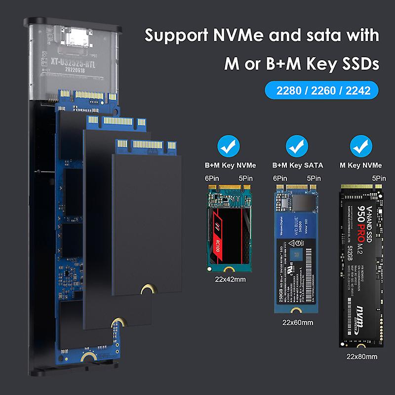 M2 Ssd Enclosure Nvme Sata Dual Protocol 10gbps External Hard Drive Box Adapter For M.2 Nvme ...