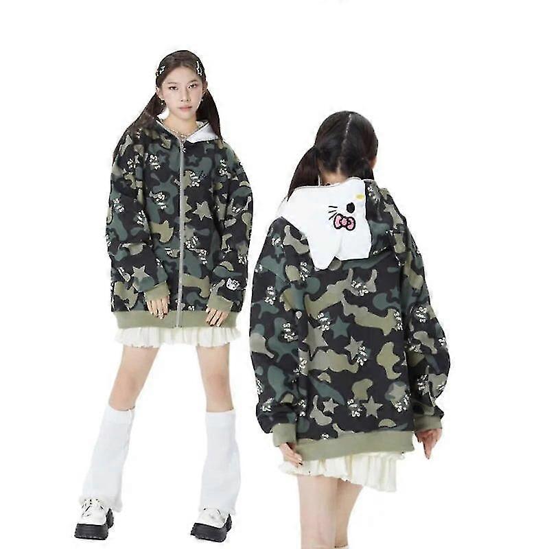 Ny Sanrio Hello Kitty Hoodie Zip Up Cardigan Kawaii Cartoon Cat Y2k Söt ...