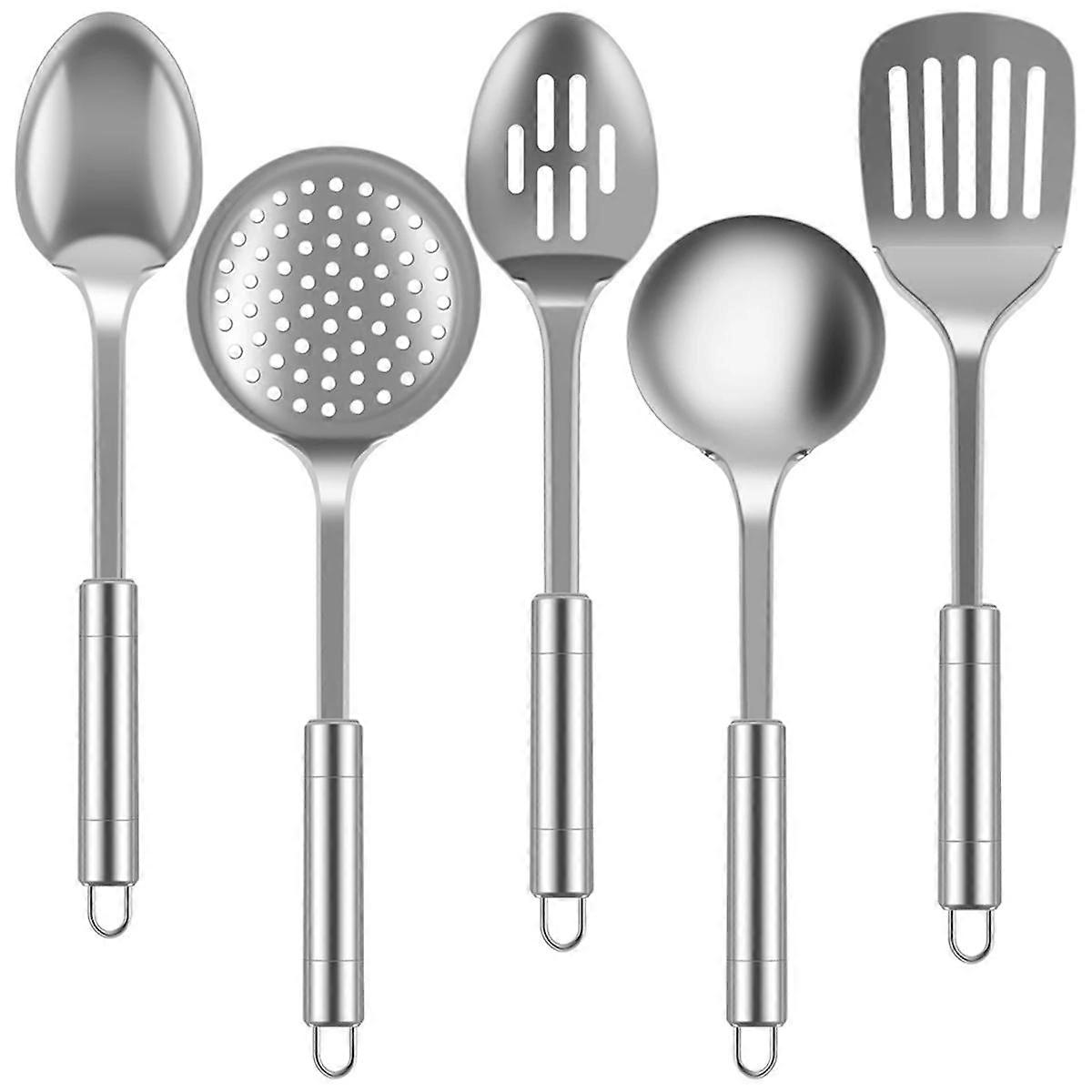 5Pcs Kitchen Cooking Utensils Set Stainless Steel Shovel Soup Spoon ...