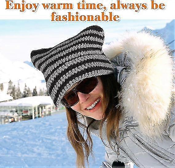 Women's Knit Beanie Hat Winter Cat Ears Hats Warm Elastic Cap Soft ...
