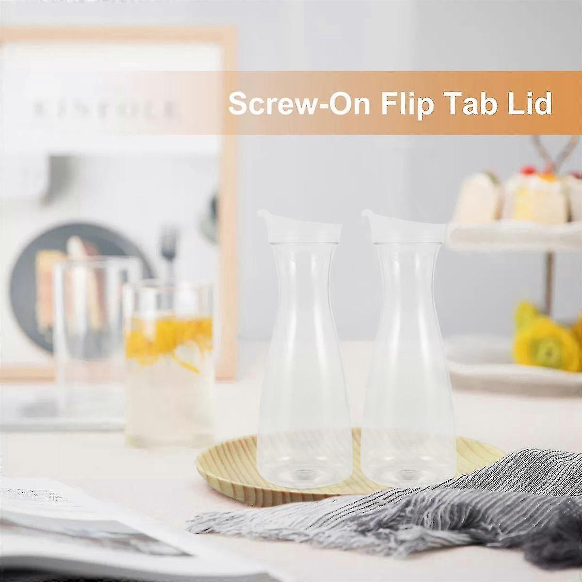 2Pcs 1L Plastic Water Carafes with White Flip Tab Lids- Food Grade ...