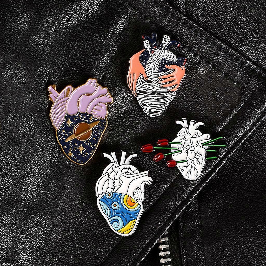12 Pieces Anatomical Heart Enamel Brooch Scientific Heart Enamel Lapel ...