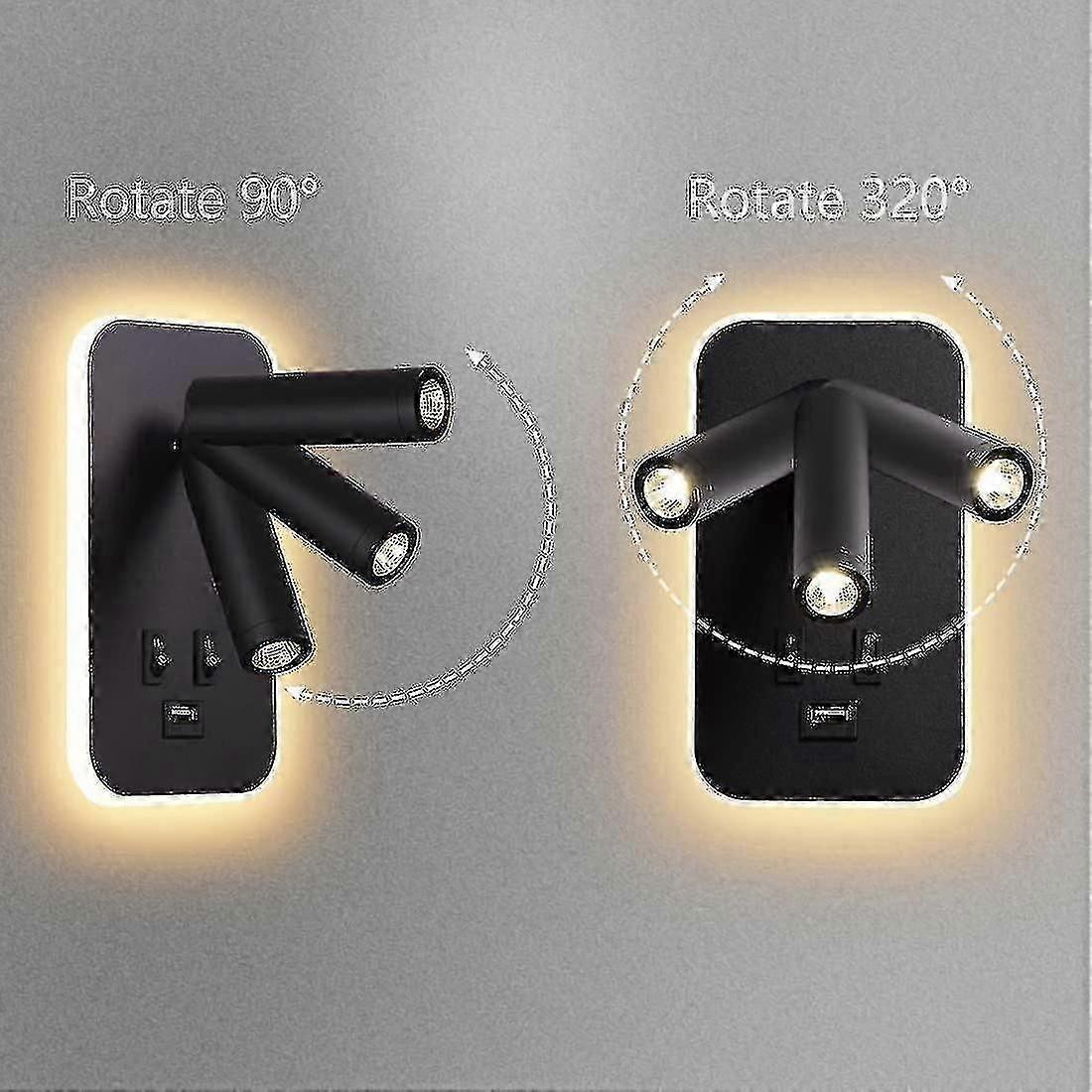 Led Wall Lamp Bedside Reading Light With Switch Usb Charging Port ...