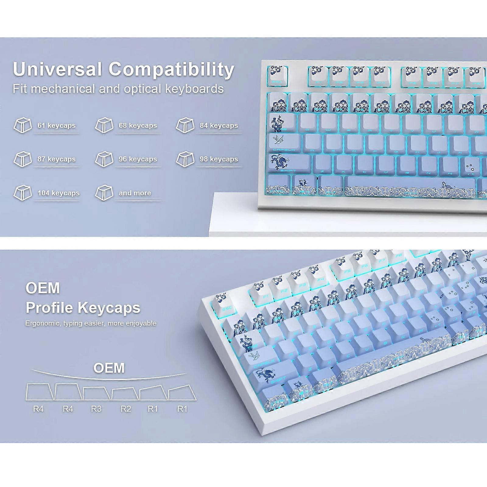 Blue and White Porcelain Keycaps Side-lit Backlit PBT Double Shot For ...