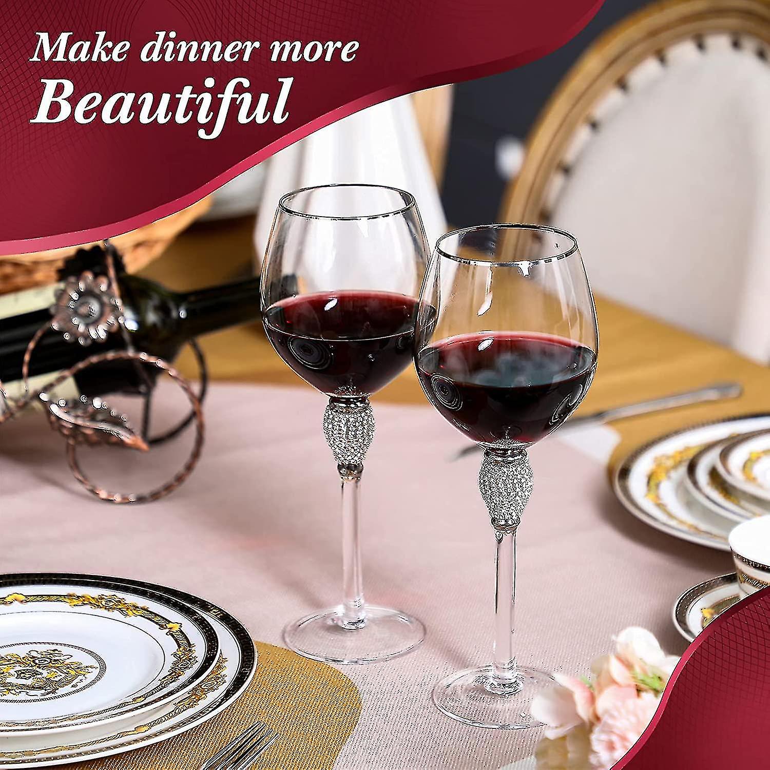 2 Pieces Rhinestone Red Wine Glass With Rim Tulip Shaped Diamond Wine ...