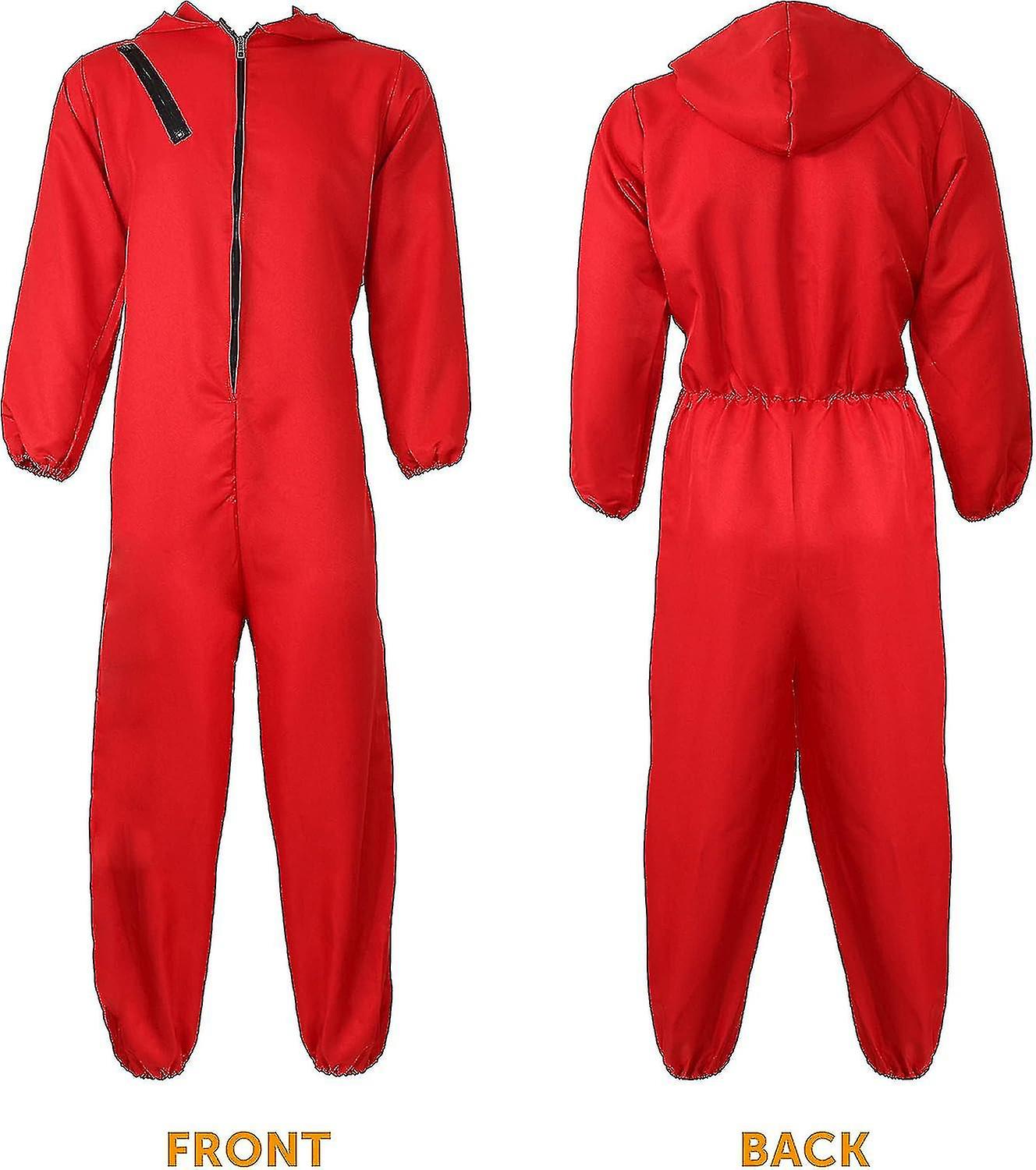 Adults Unisex Bank Robber Fancy Dress Costume - Red Jump Suit With Hood ...