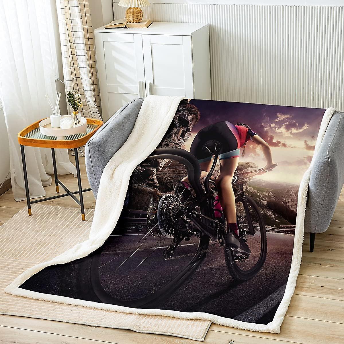 Cykel Fleece Kaste tæppe Cykel Plys Tæppe til seng Sofa Sport Sherpa ...