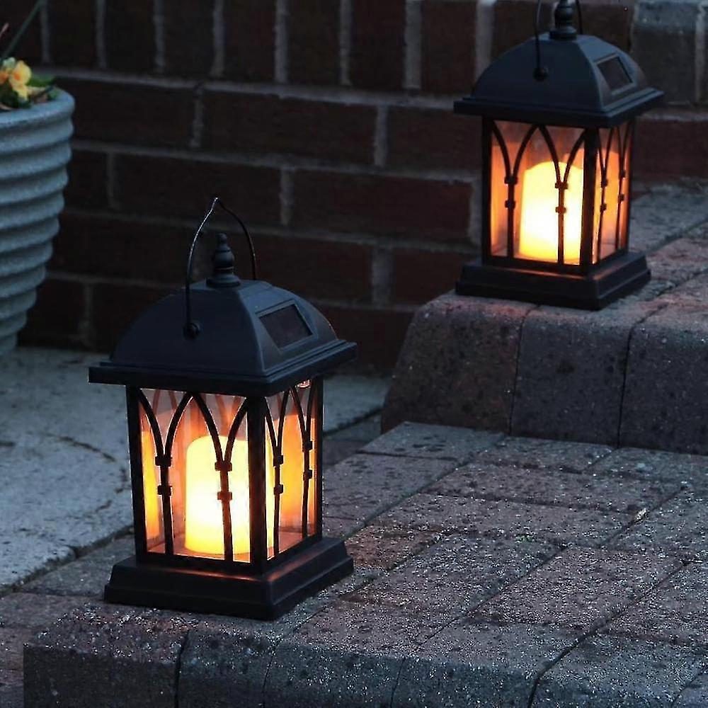 Black Solar Lantern With Led Candle And Deceptively Realistic ...