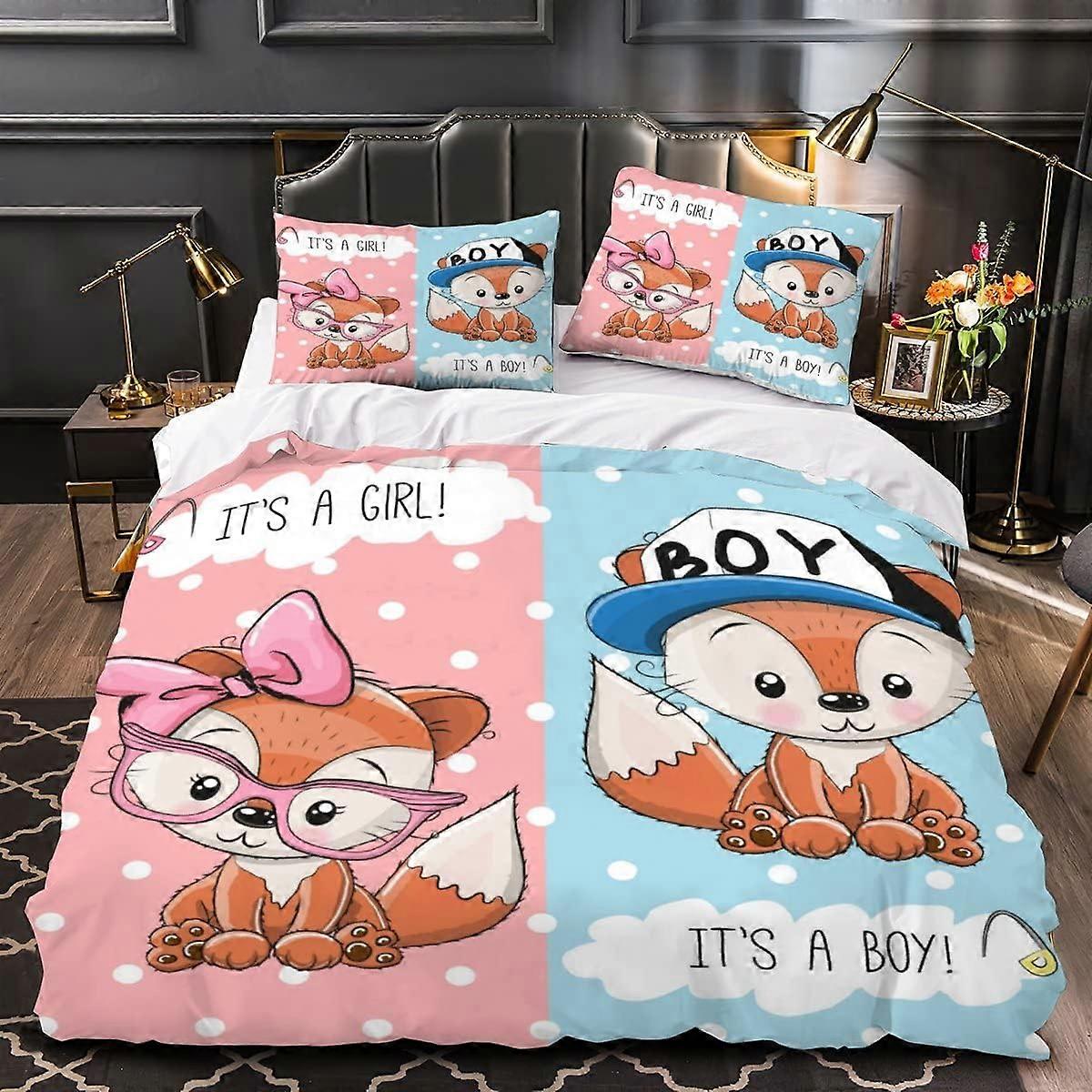 Children's Duvet Cover 3D Fox Print Girl Bedding Set 1 Person Greeting ...