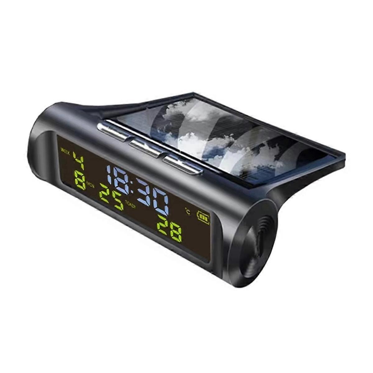 Solar Car Clock Automatic Solar Clock with Week Month Calendar Time ...