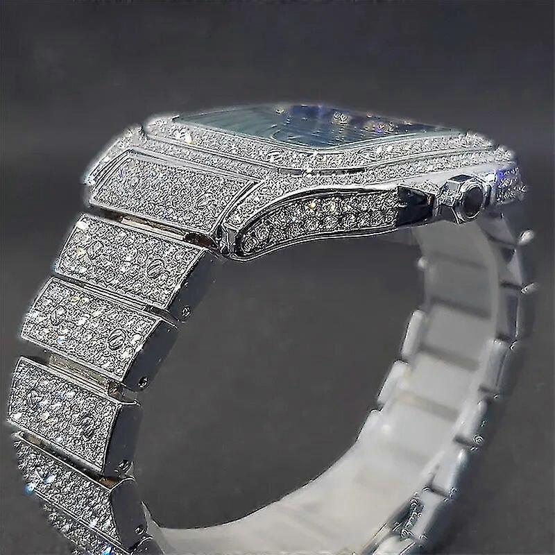 Missfox Square Watch Ice Out Diamond Hip Hop Sunburst Dial Waterproof ...