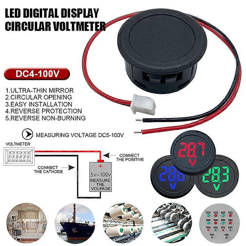DIY Mini Digital Voltmeter Round DC 4-100V Volt Voltage Tester Meter ...