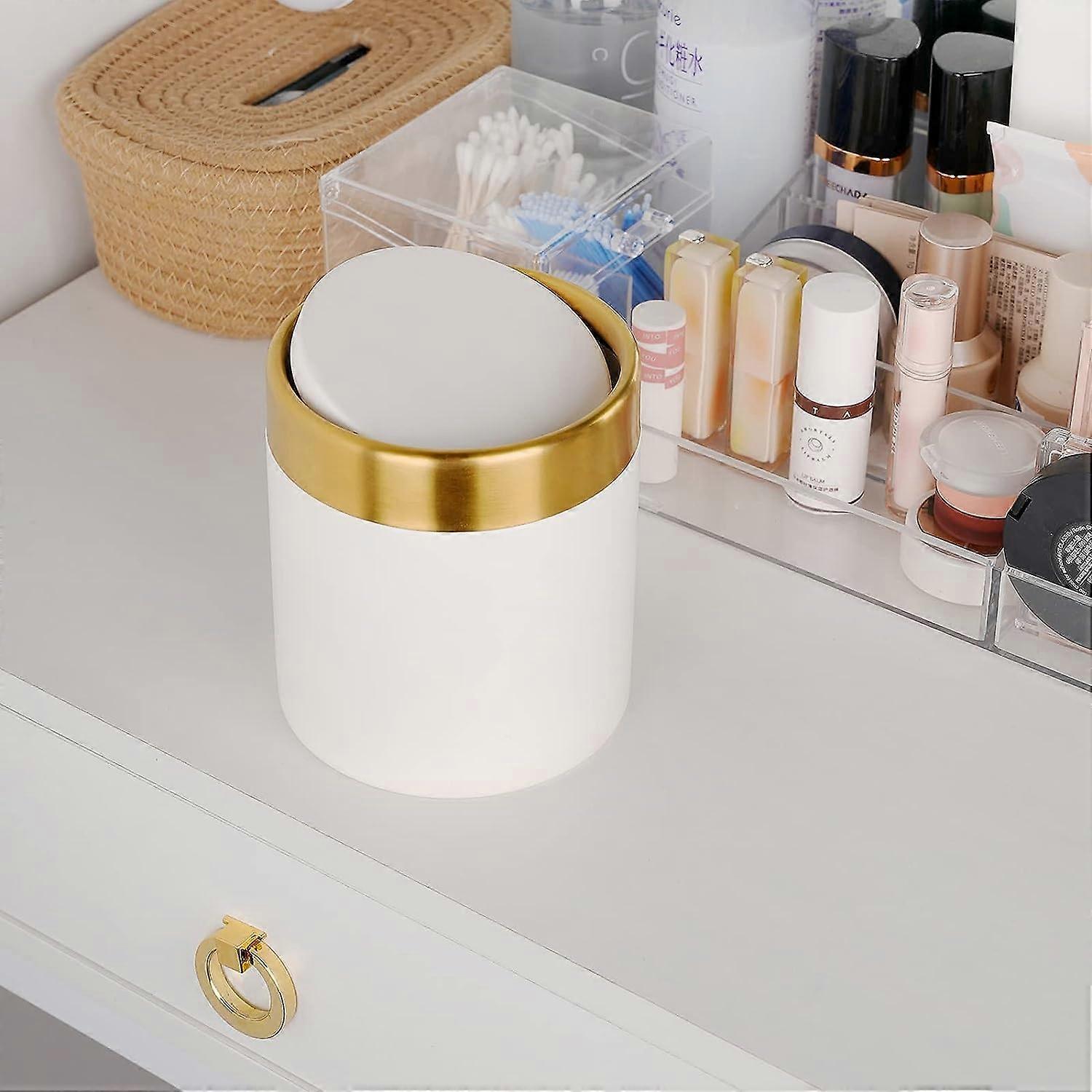 1.5 Liter Mini Trash Can with Lid, Metal Small Tiny Trash Can ...
