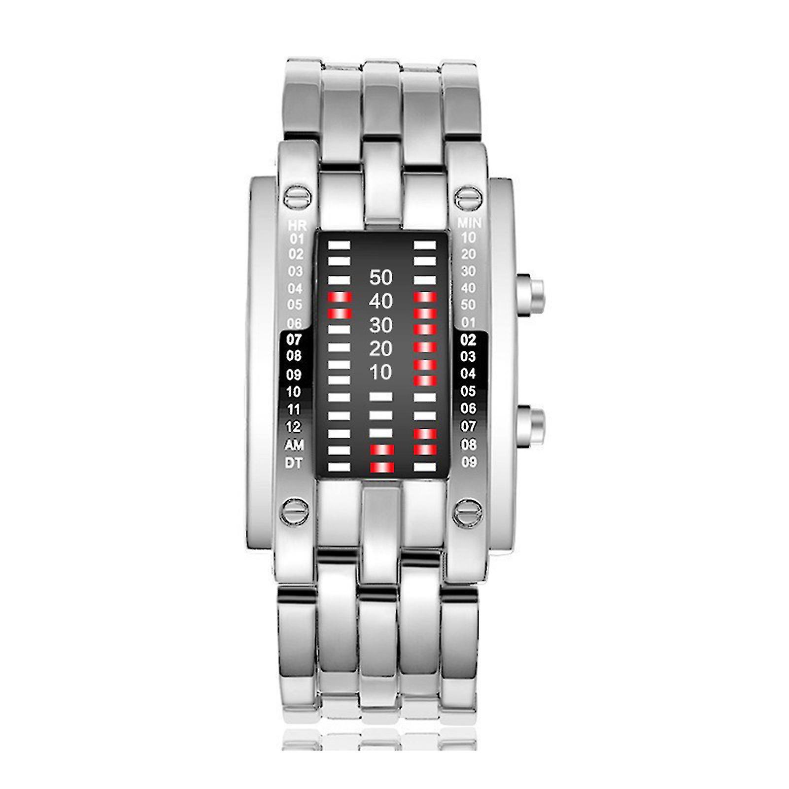 Fashion Mens Binary Sports Watch Digital LED Matrix Black Bracelet Square Blue Backlit Watches ...
