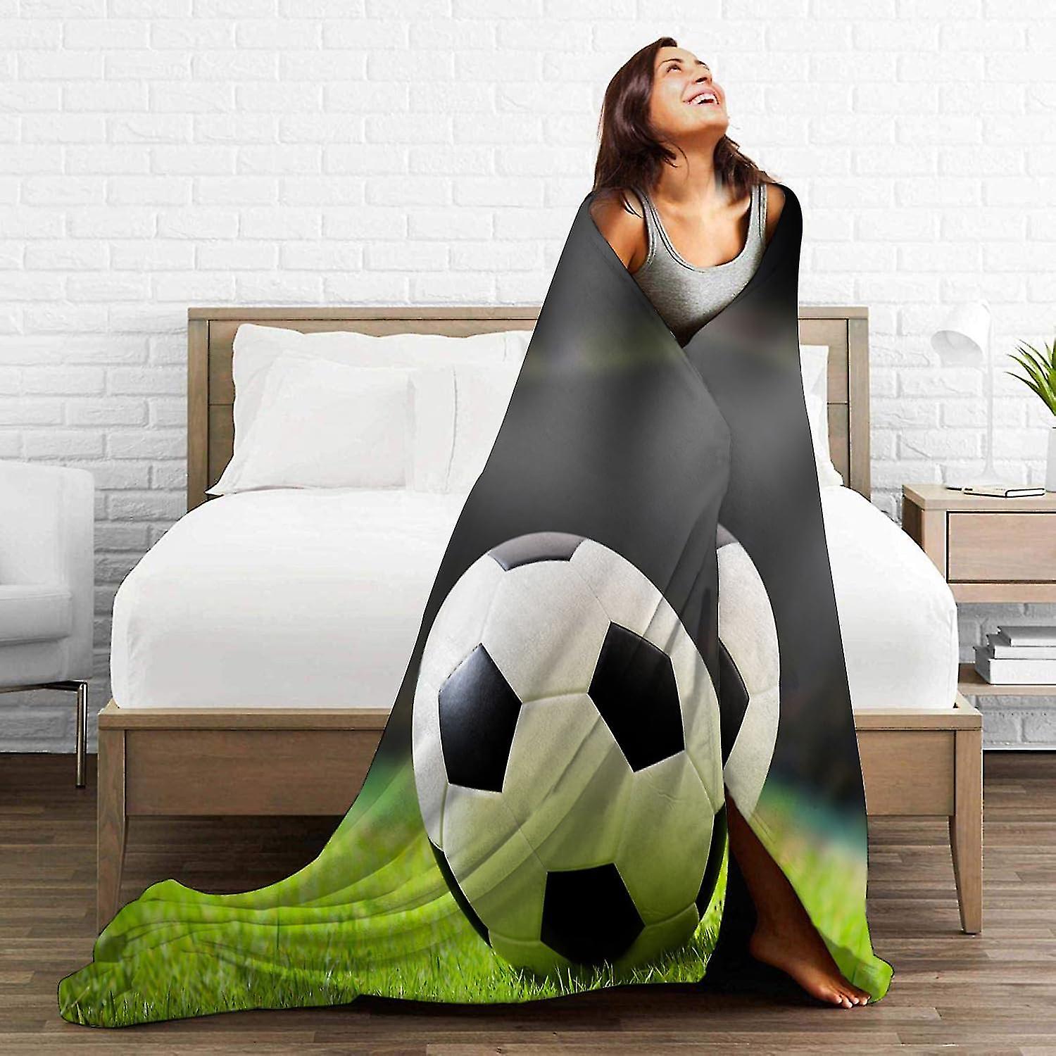 Flannel Blankets,soccer Ball On Soccer Field Stadium With Night Light ...