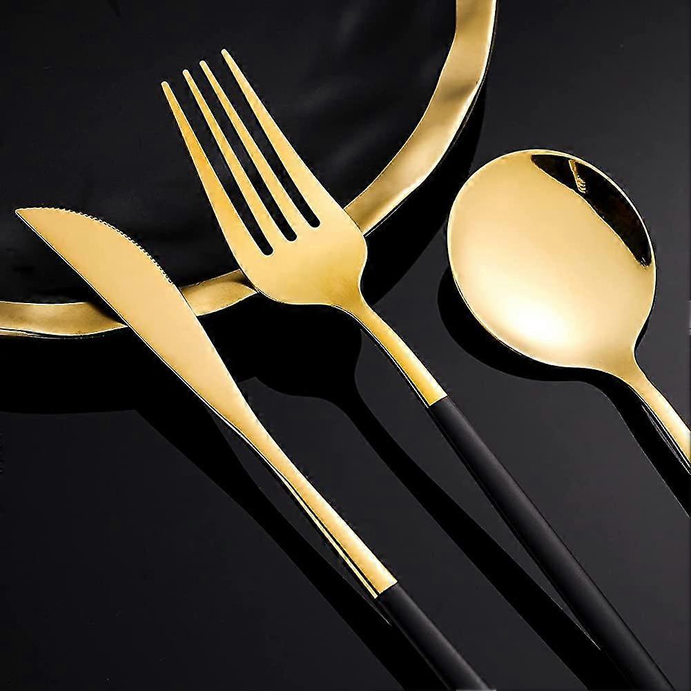 Black And Gold Cutlery For 6 People, Black 24 Piece Stainless Steel ...