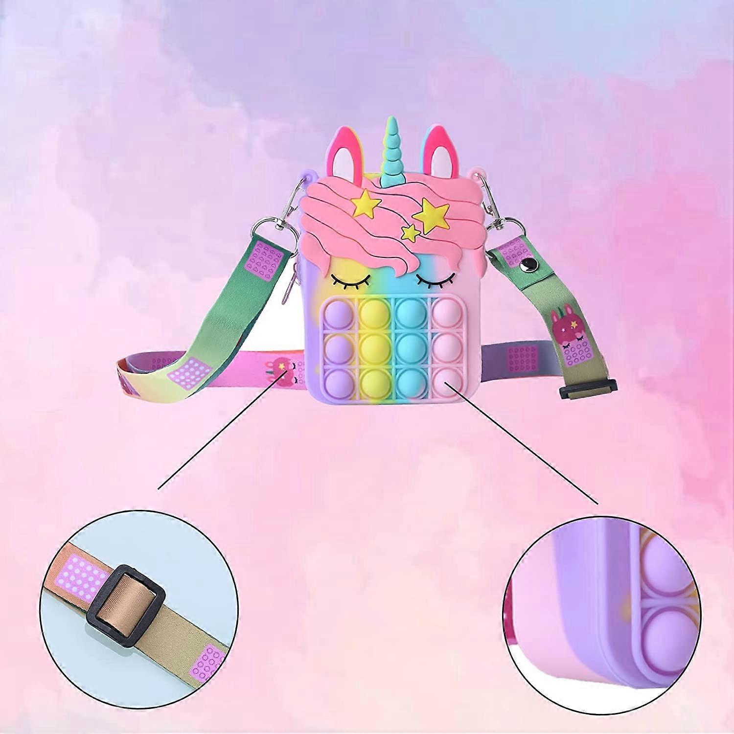 Pop Up Fidget Toys Shoulder Bag for Girls, Unicorn Push Bubble Fidget ...