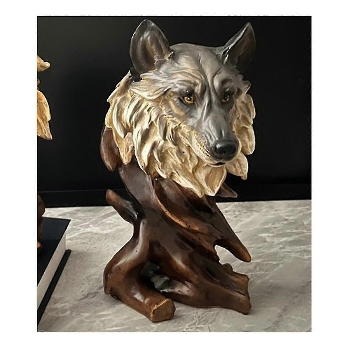 Wolf Figurine Wolf Bust Handcarved Wolf Animal Statue Faux Taxidermy ...