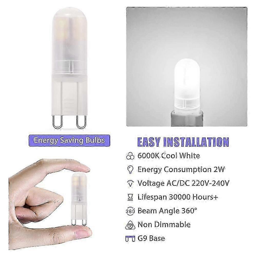 G9 LED Bulbs Equivalent to 20W 25W 28W Halogen, Cool White 6000K, 10 ...