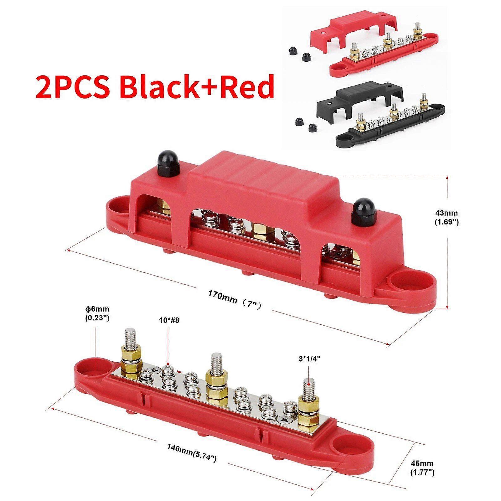Heavy Duty 12V Power Distribution Block 250A Terminals Bus Bar M6 M8 Battery Positive Negative ...