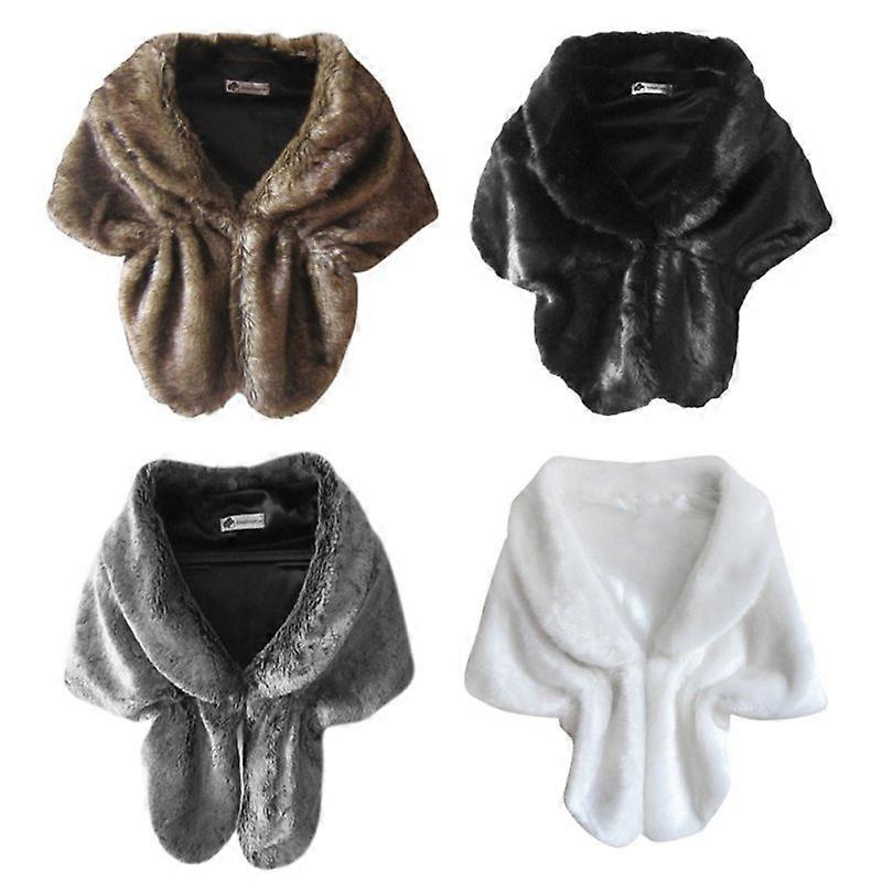 Women Bridal Shawl Wedding Cape Warm Plush Elegant Winter Faux Fur Long ...