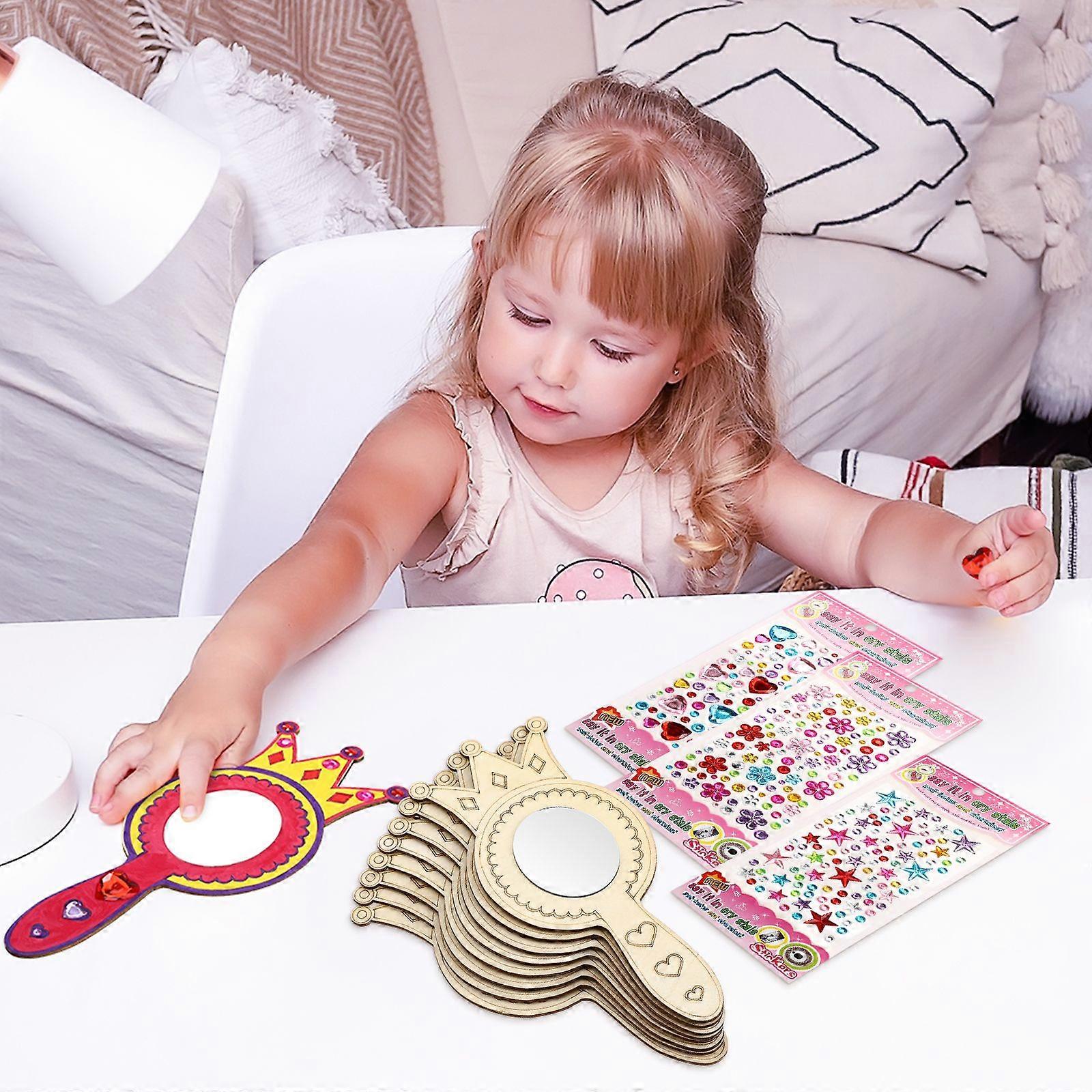 1 Set Mirror Craft Kit Diy Handheld Mirror Wood Craft Mirrors Kids ...