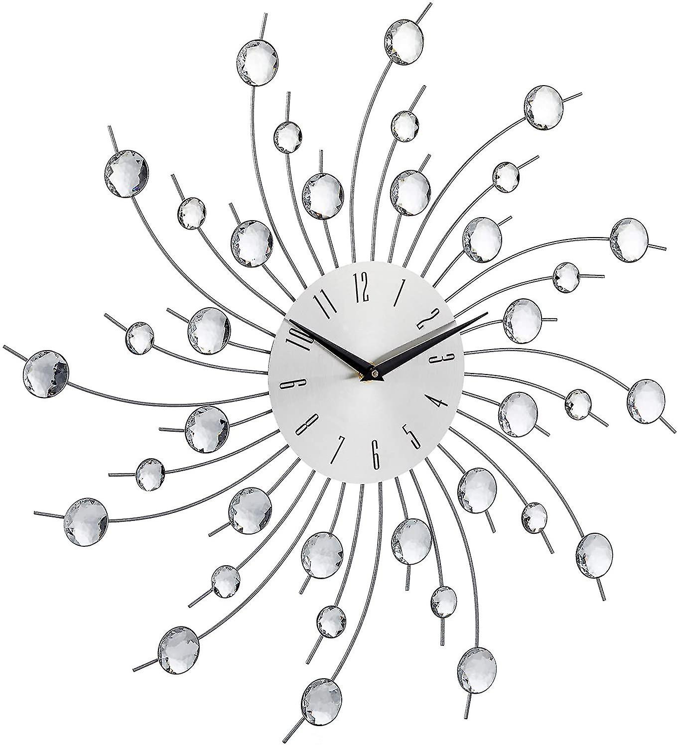 Sunburst Wall Clock Sparkling Bling Metallic Silver Flower Shaped Wall ...