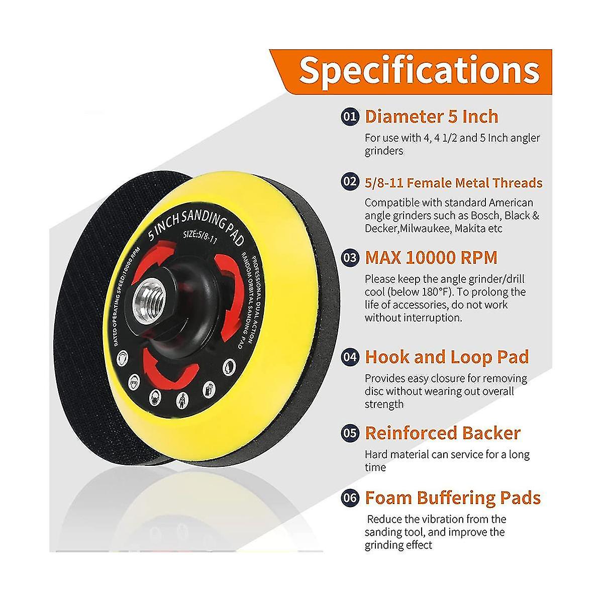 5 Inch Upgraded And Loop Backing Pad With 80pcs Sanding Discs, Grinder ...