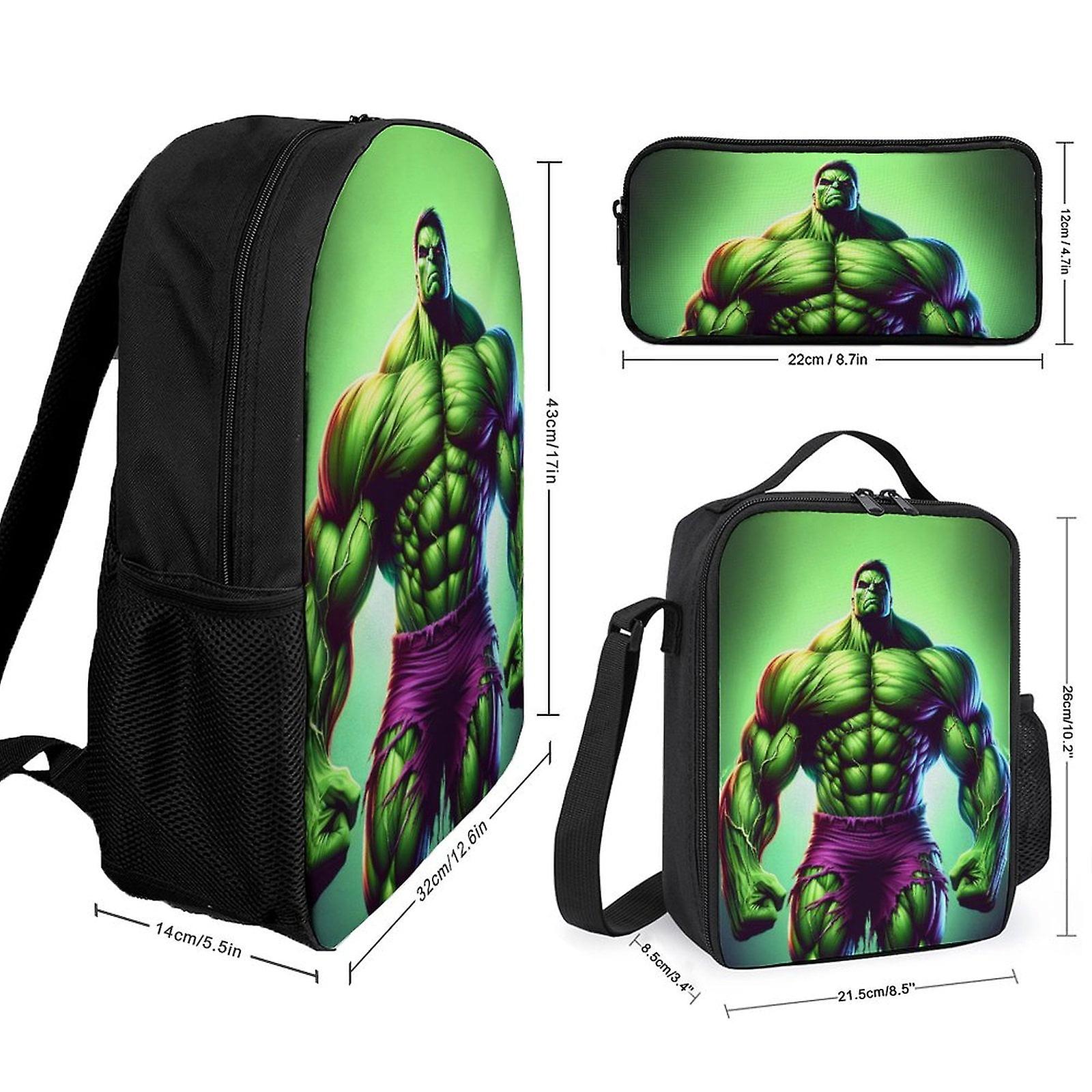Green Hulk Backpack Set Cartoon Backpacks with Pencil Case & Lunch Bag ...