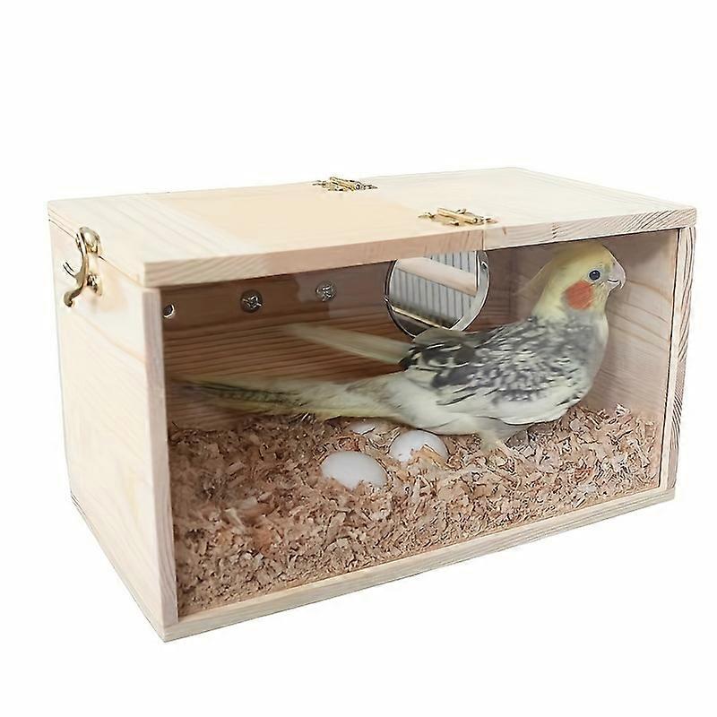 Wooden Parrot Breeding Nest Box With Transparent Viewing Window, Secure ...
