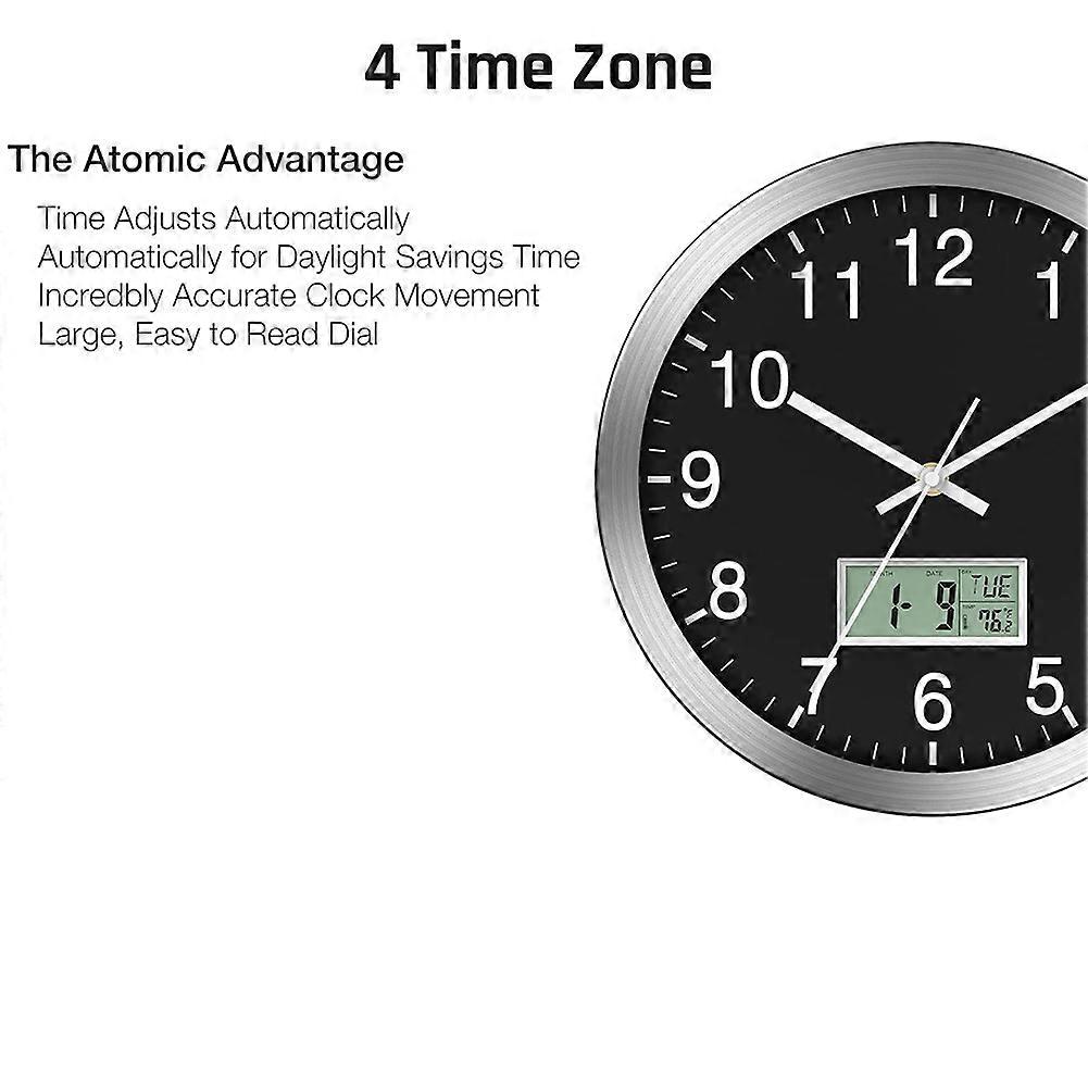 12Inch Wall Clock with Digital Date, Week & Indoor Temp - Battery ...