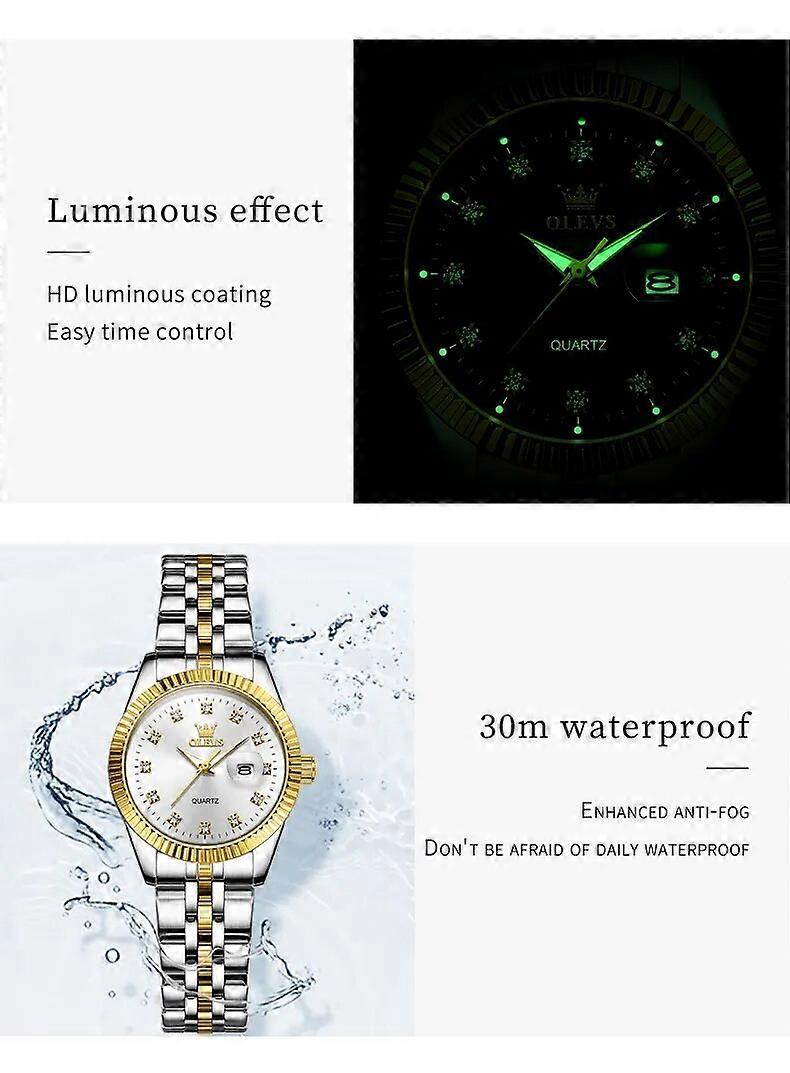 OLEVS Women's Watches Stainless Steel Diamond Wristwatch Waterproof ...