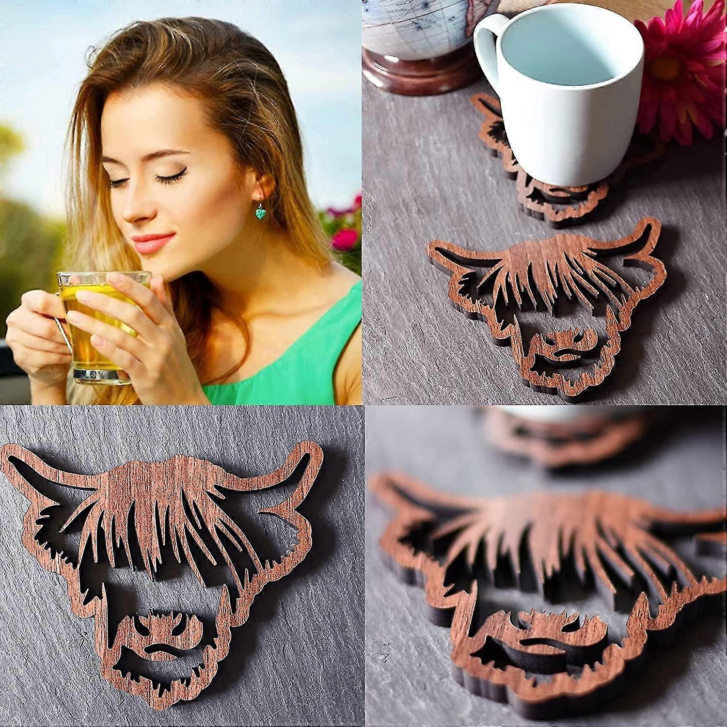 Highland Cow Coaster,wooden Highland Cow Coasters Cattle Tableware Mats ...