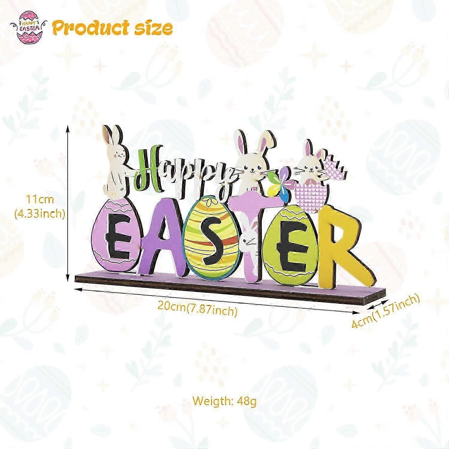Easter Wooden Table Sign, Happy Easter Bunny Stand Tabletop Ornaments ...