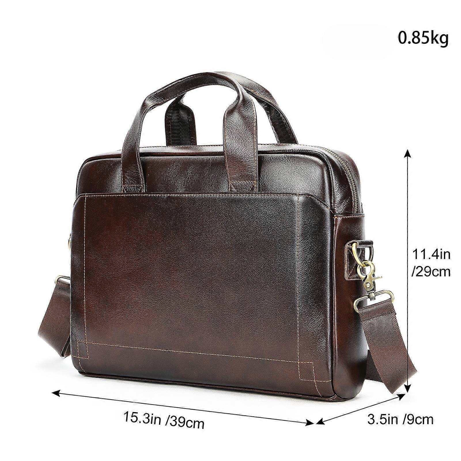 Men's Leather Handbag Head Layer Cowhide Briefcase Leather Laptop Bag ...