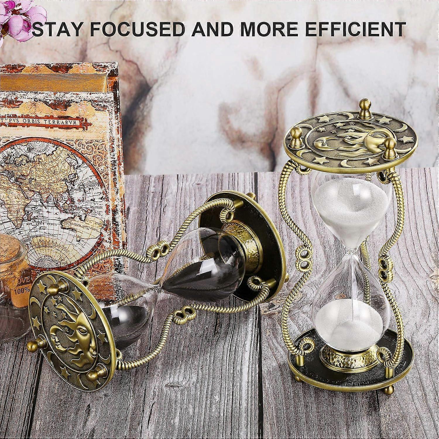 Hourglass Sand Timer 60 Min: Sun and Moon Engraved Brass Clock with ...
