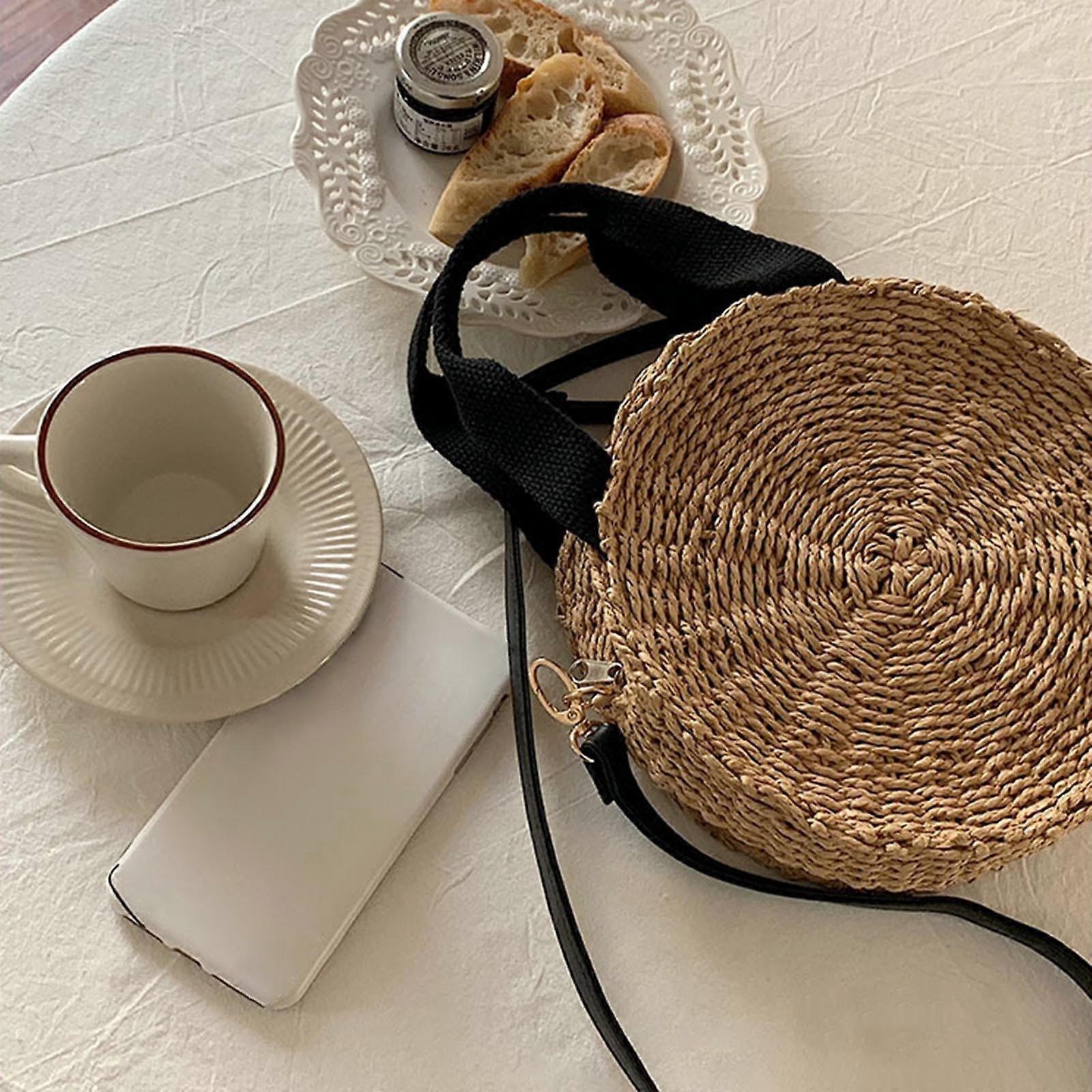 Women Straw Shoulder Bag Small Round Bag Fashion Purse andHandbag ...