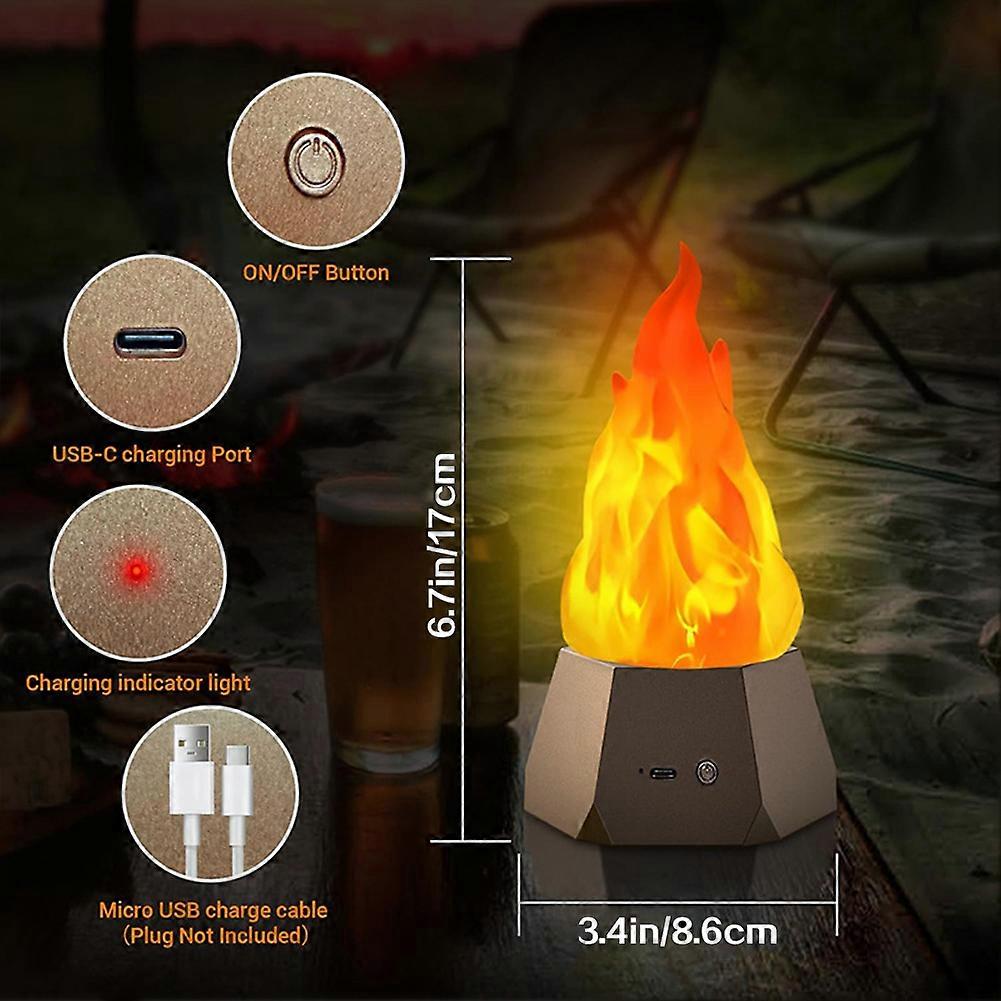Portable LED Fake Flame Campfire Lamp USB Rechargeable Night Light ...