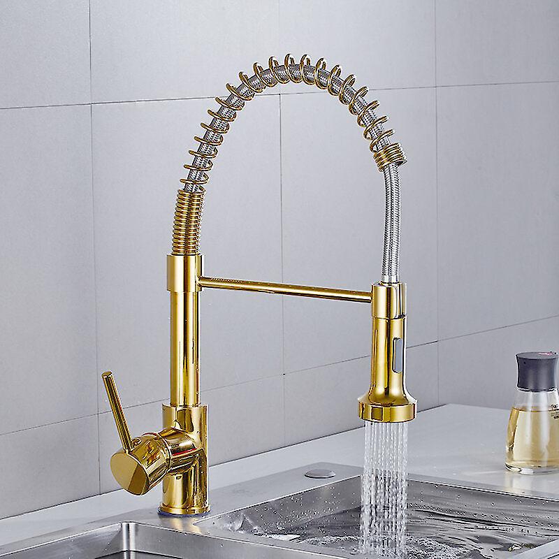 Luksus guld køkkenvask vandhaner messing enkelt håndtag trække ud ...