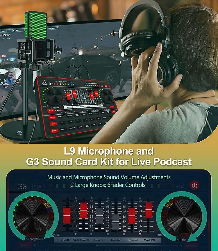 Podcast Microphone Sound card kit, professional studio capacitor ...